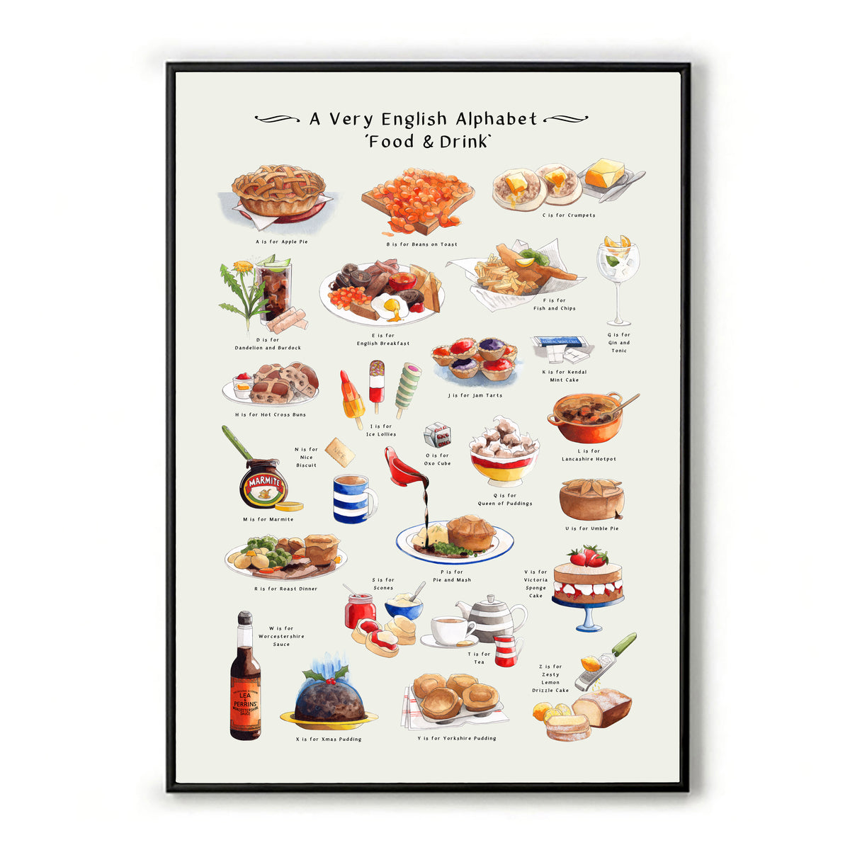 A Very English Alphabet 'Food & Drink' Art Print – Yeti Cards & Gifts