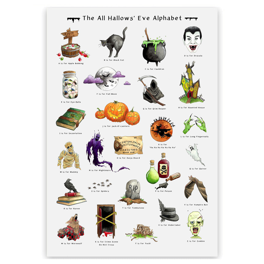 The All Hallow's Eve Alphabet Art Print – Yeti Cards & Gifts